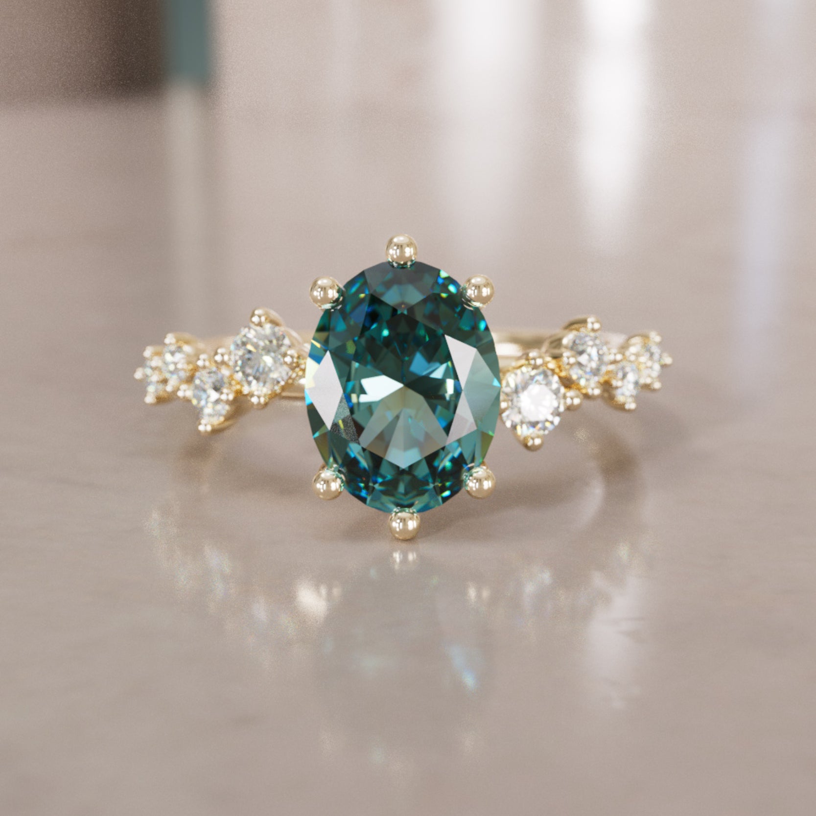 Celestial engagement ring Nature Inspired with Pear Teal Sapphire – Valley Rose
