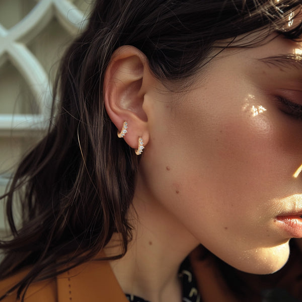 Tapered Diamond Clicker Hoops, Gold Huggie Earrings – Valley Rose