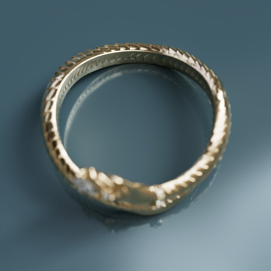 Medusa's Hand Snake Trompe-l'œil Surrealist Unique Gold Lab Diamond Ri ...