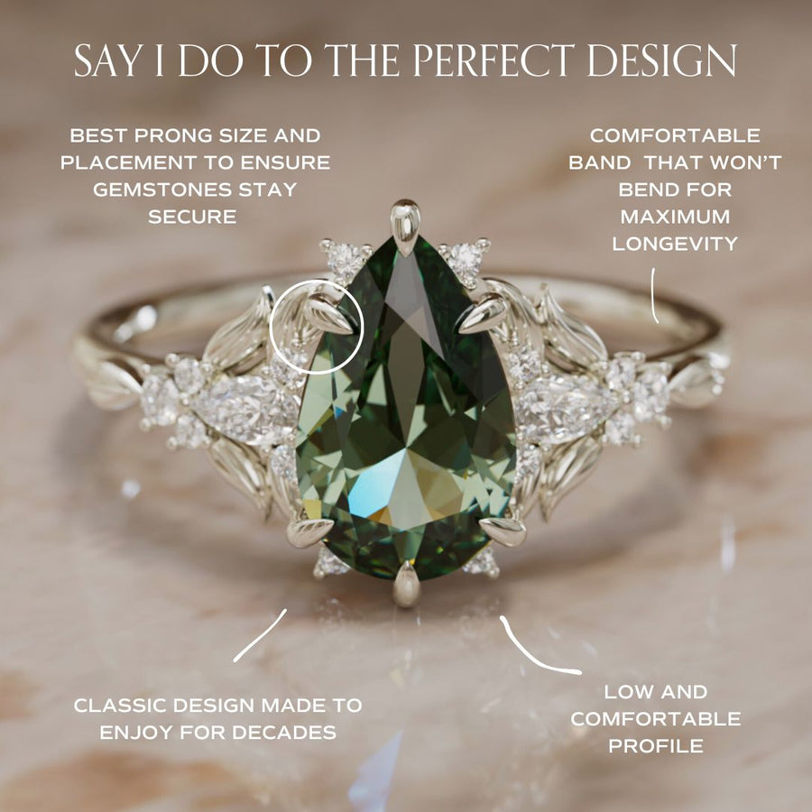 Green Sapphire Engagement Ring: Siriwen Pear Cut Sapphire Flower Ring ...