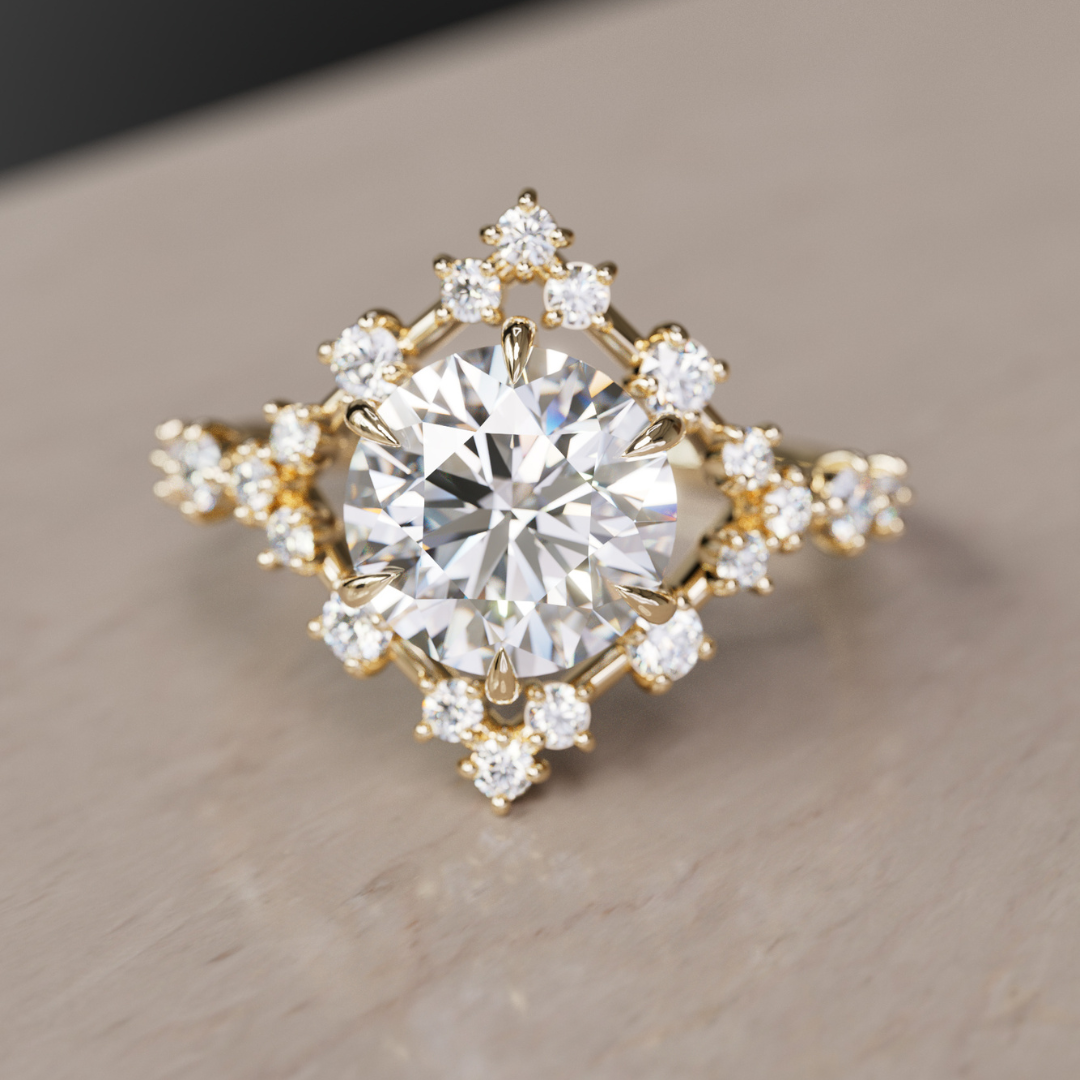 Celestial Engagement Ring Round shape with Diamond Halo and 2ct Round ...