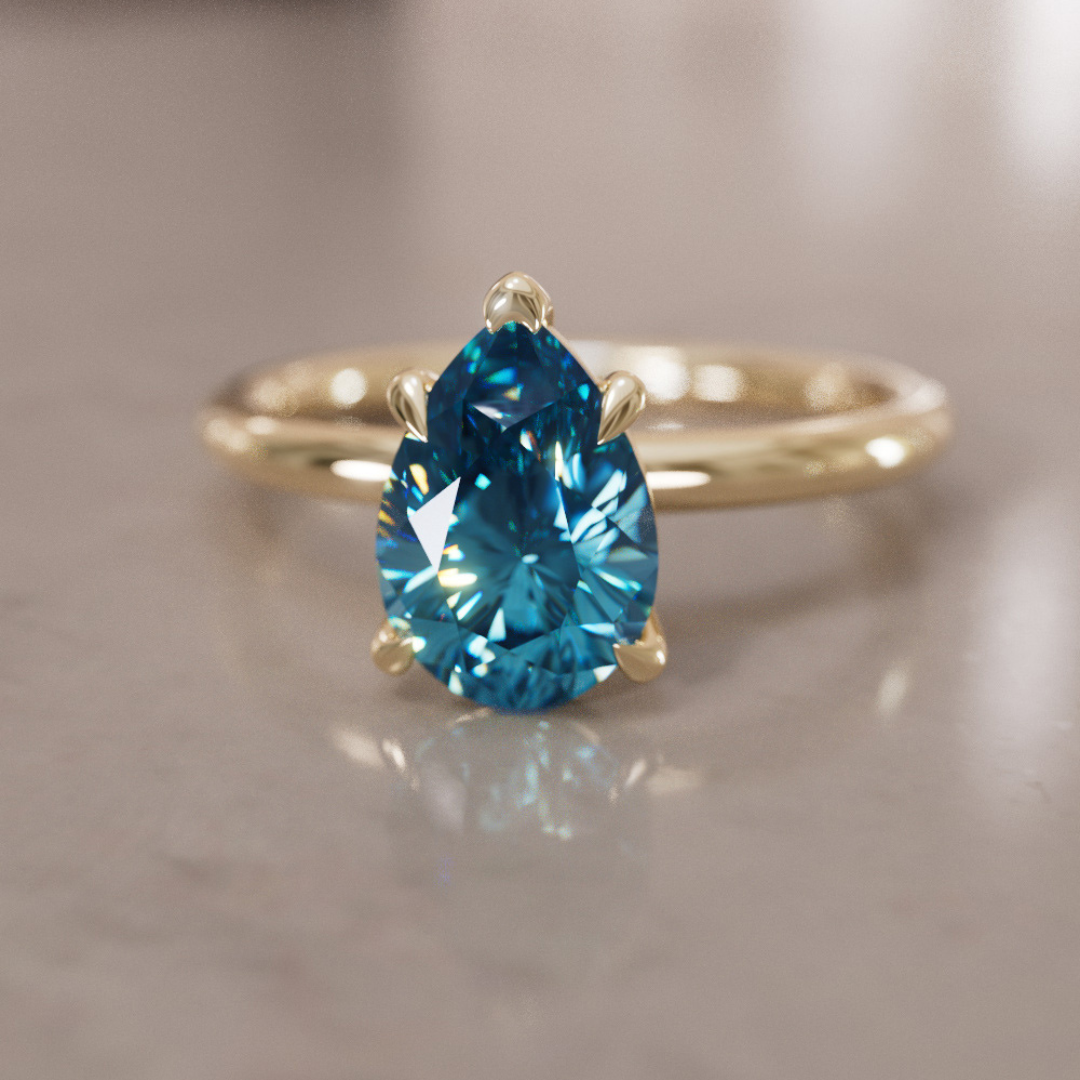 Anello di fidanzamento unico a forma di pera, solitario con zaffiro blu ...