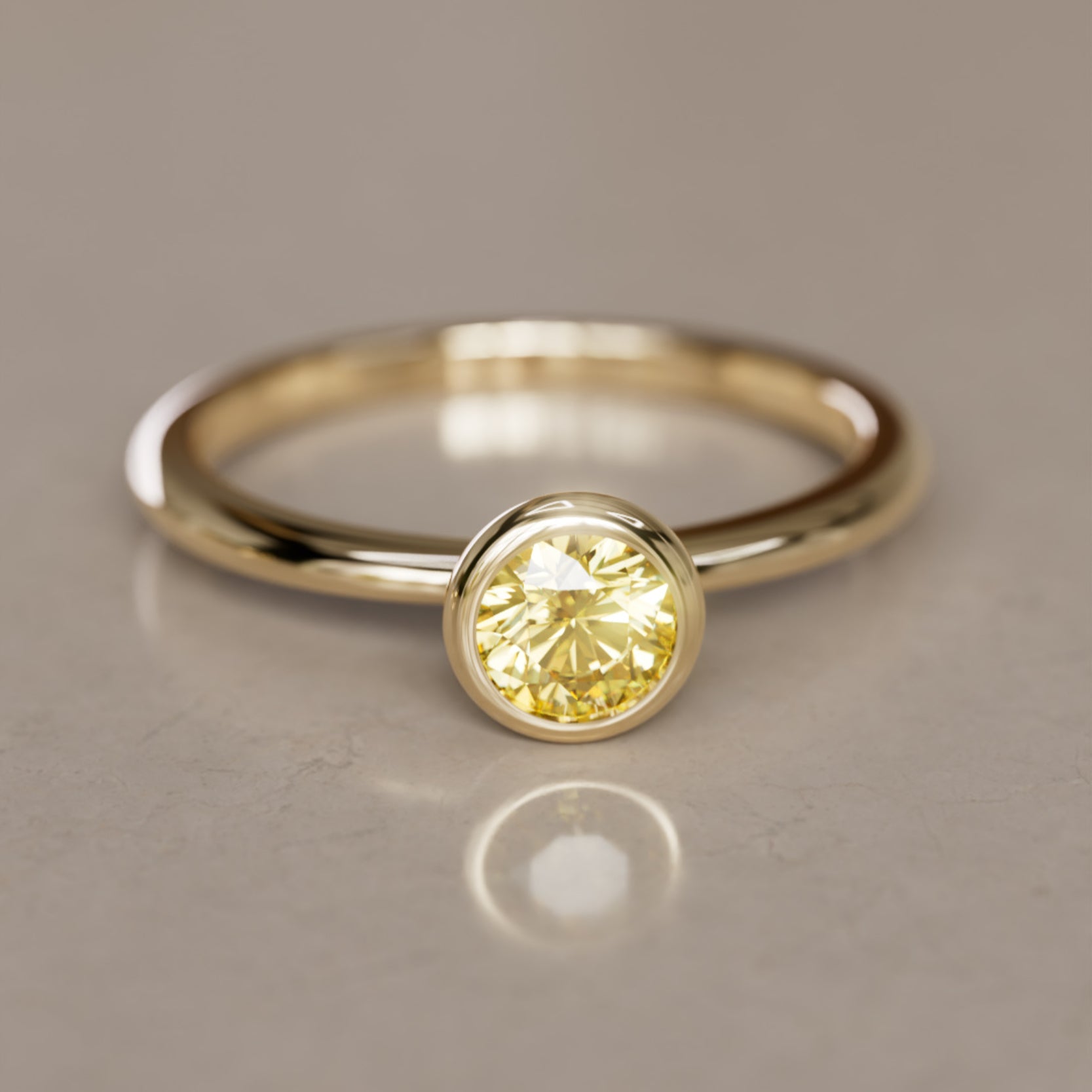 Cosette Dainty Yellow Lab Grown Diamond Modern Unique Bezel Engagement ...