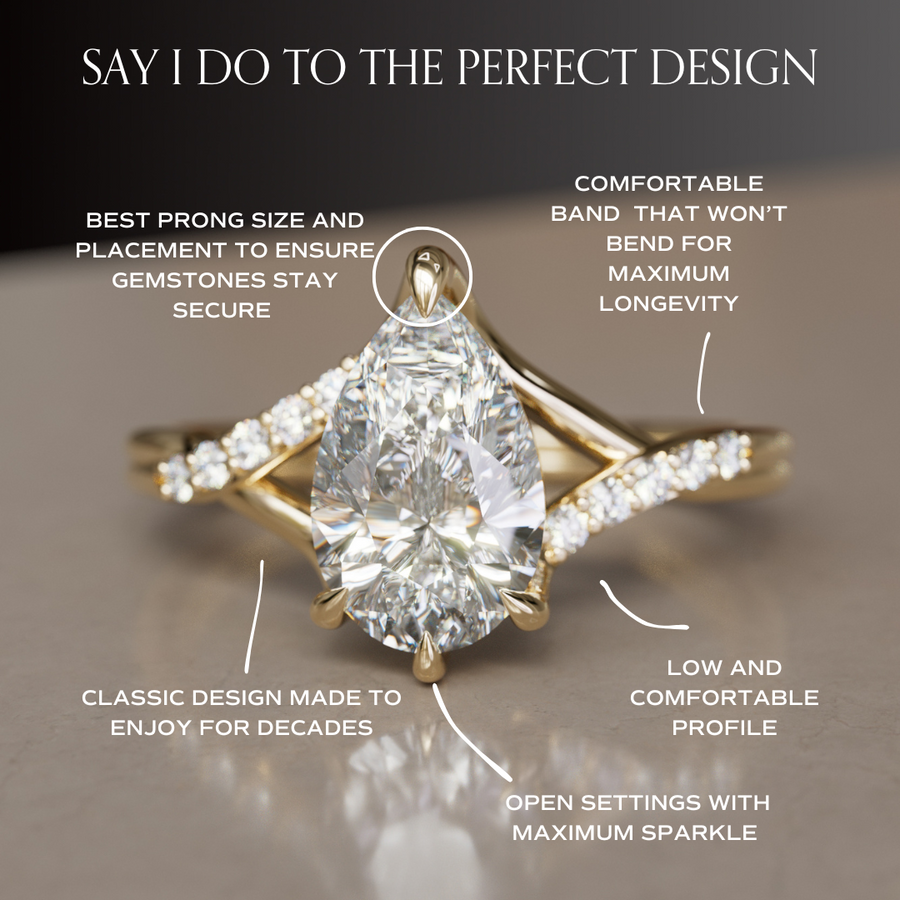 Anello di fidanzamento Fairytale Pear con diamanti e gambo diviso ...