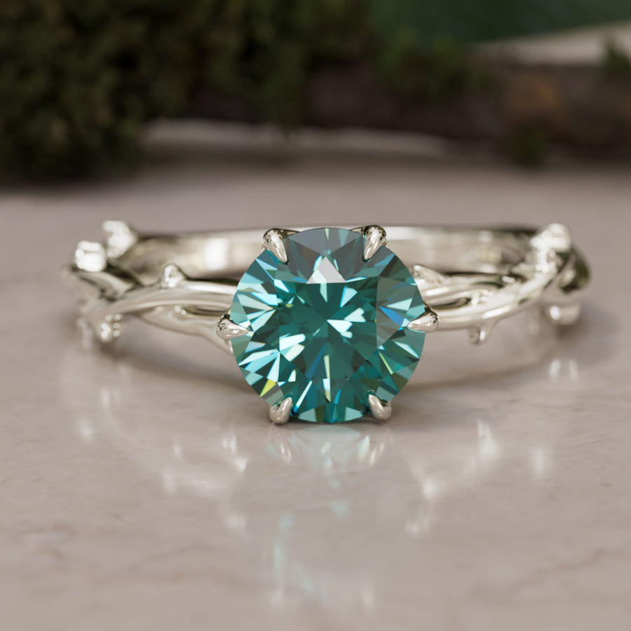 Ferelith Round Teal Sapphire Fantasy Nature Branch Engagement Ring (Se ...