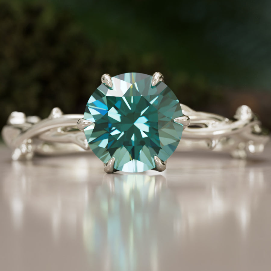 Ferelith Round Teal Sapphire Fantasy Nature Branch Engagement Ring (Se ...