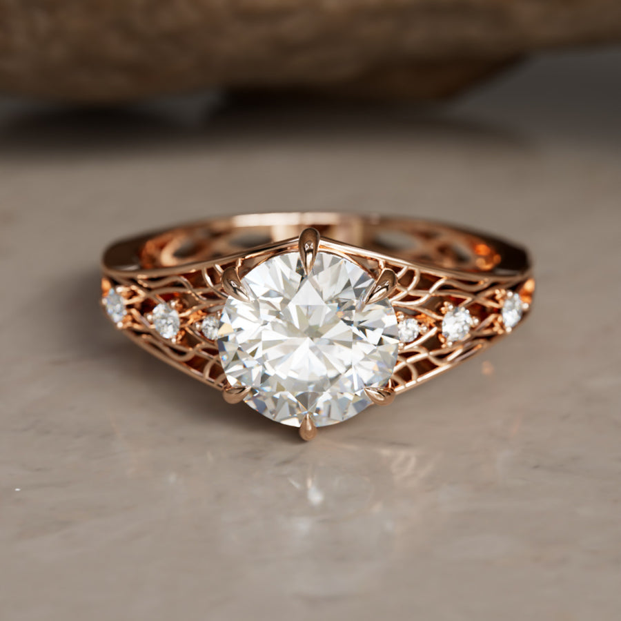 Ilyrana Fantasy Round Lab Diamond Unique Art Noveau Engagement Ring (S ...