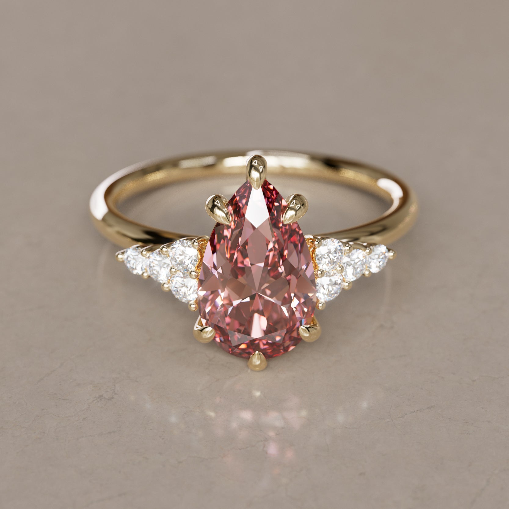 Anillo de compromiso moderno único de diamante rosa pera de enebro (so ...