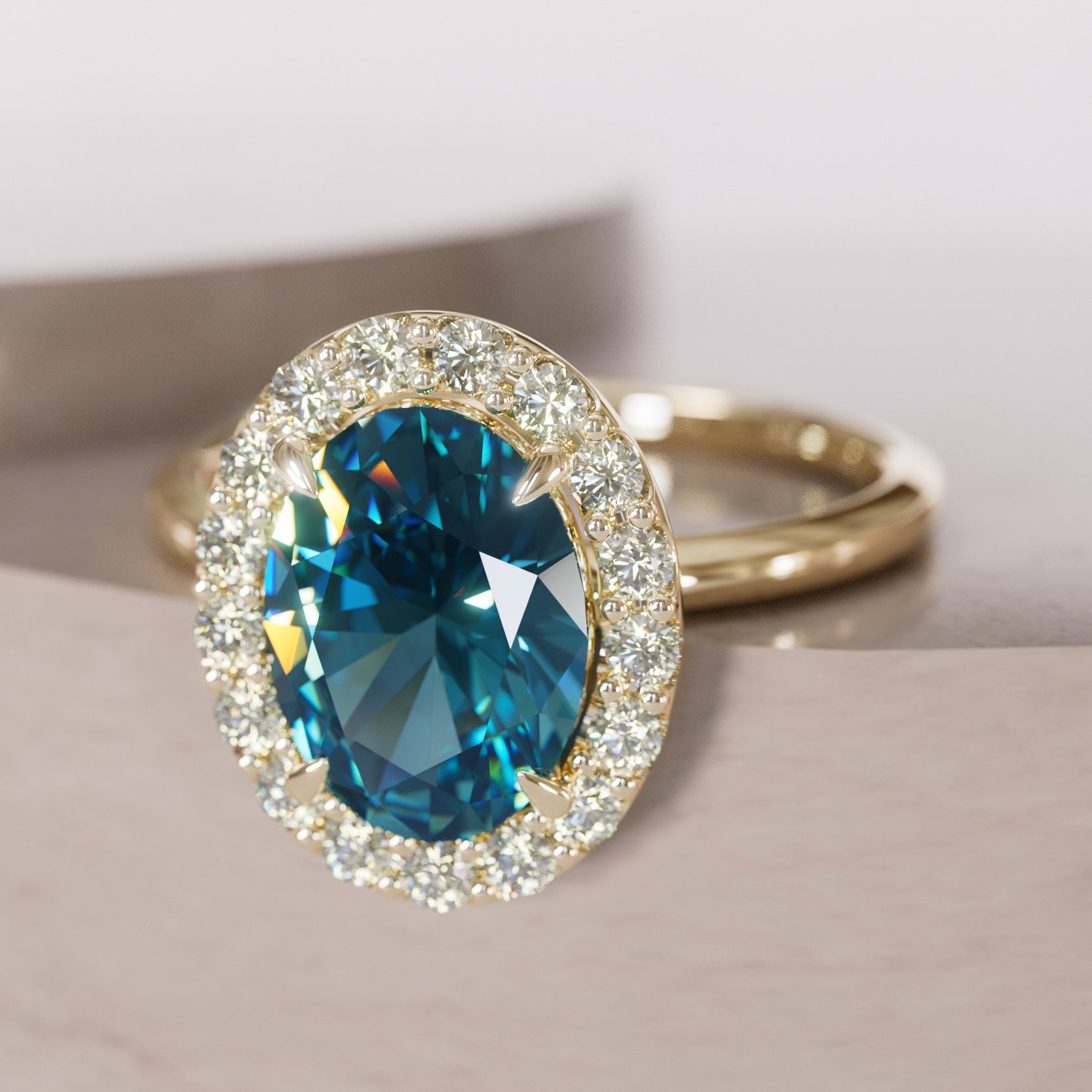 Unique Blue Sapphire Engagement Ring with Diamond Halo – Valley Rose