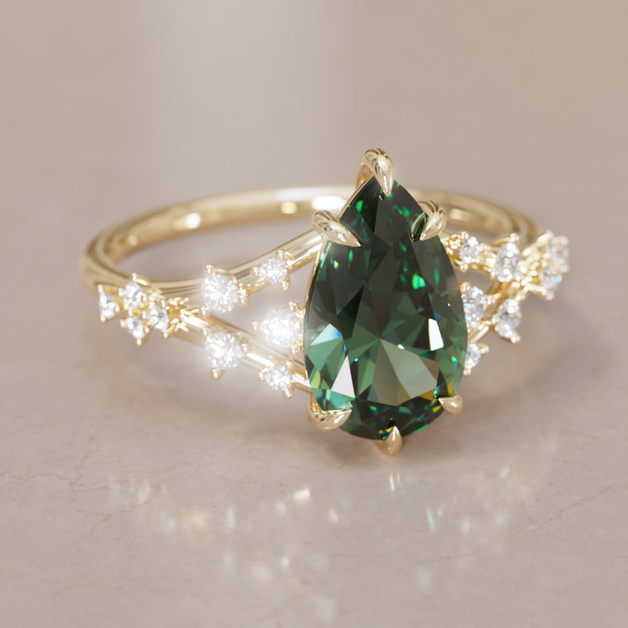 Anello di fidanzamento alternativo Lysandra con zaffiro verde pera (so ...