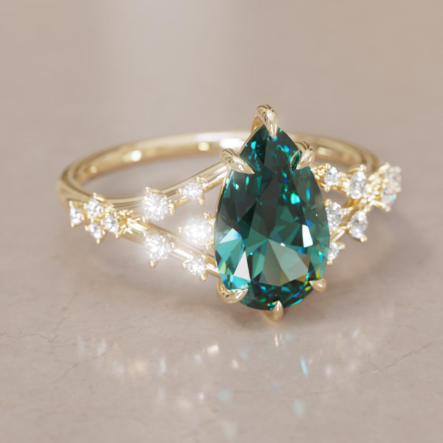 Anello di fidanzamento alternativo Lysandra Pear Teal Sapphire (Solo m ...