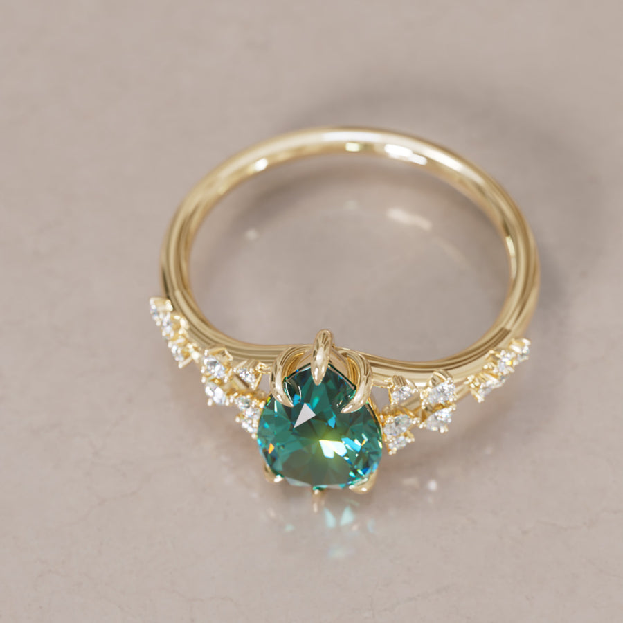Anello di fidanzamento alternativo Lysandra Pear Teal Sapphire (Solo m ...