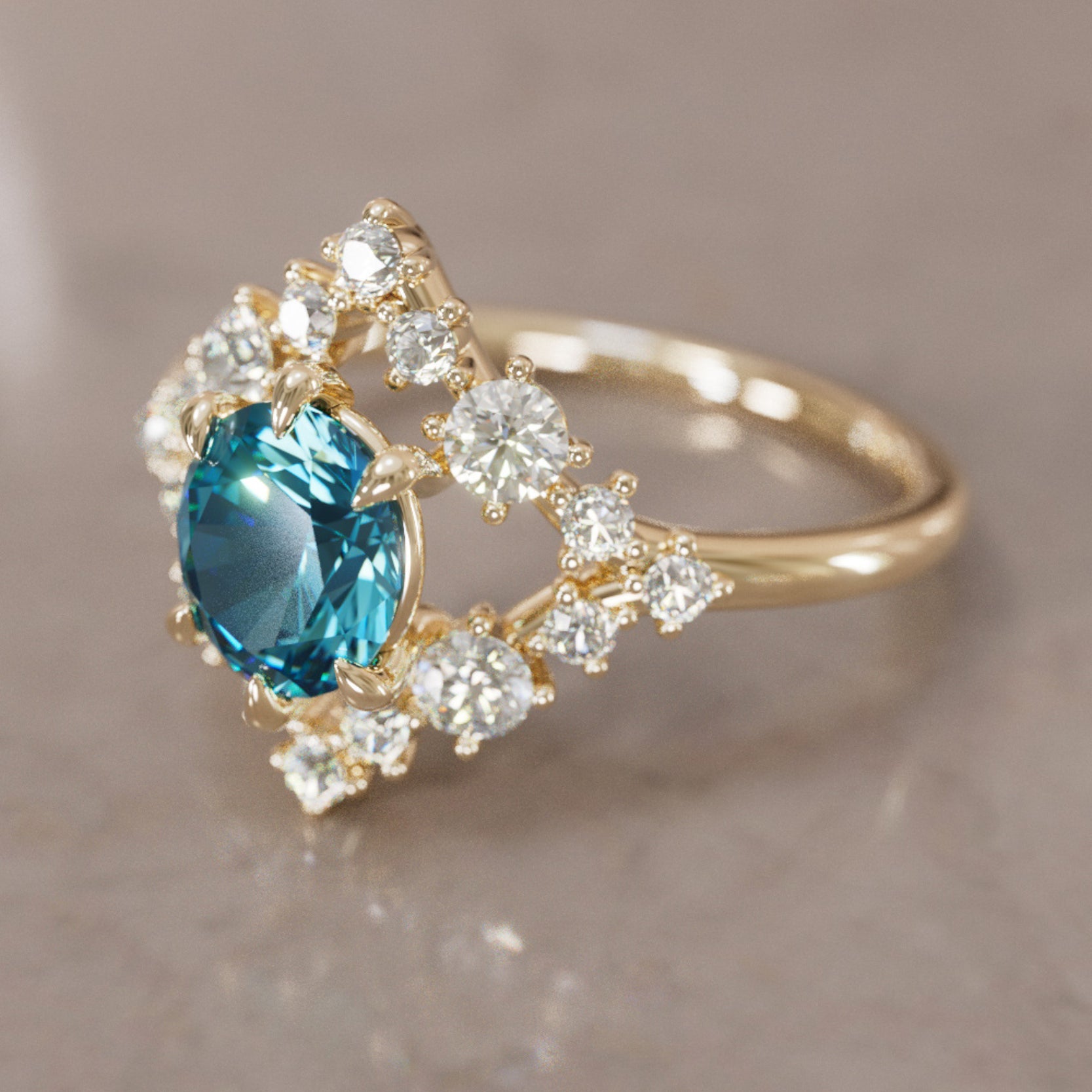 Celestial Engagement Ring Diamond Sapphire with 2ct Oval Blue Sapphire ...