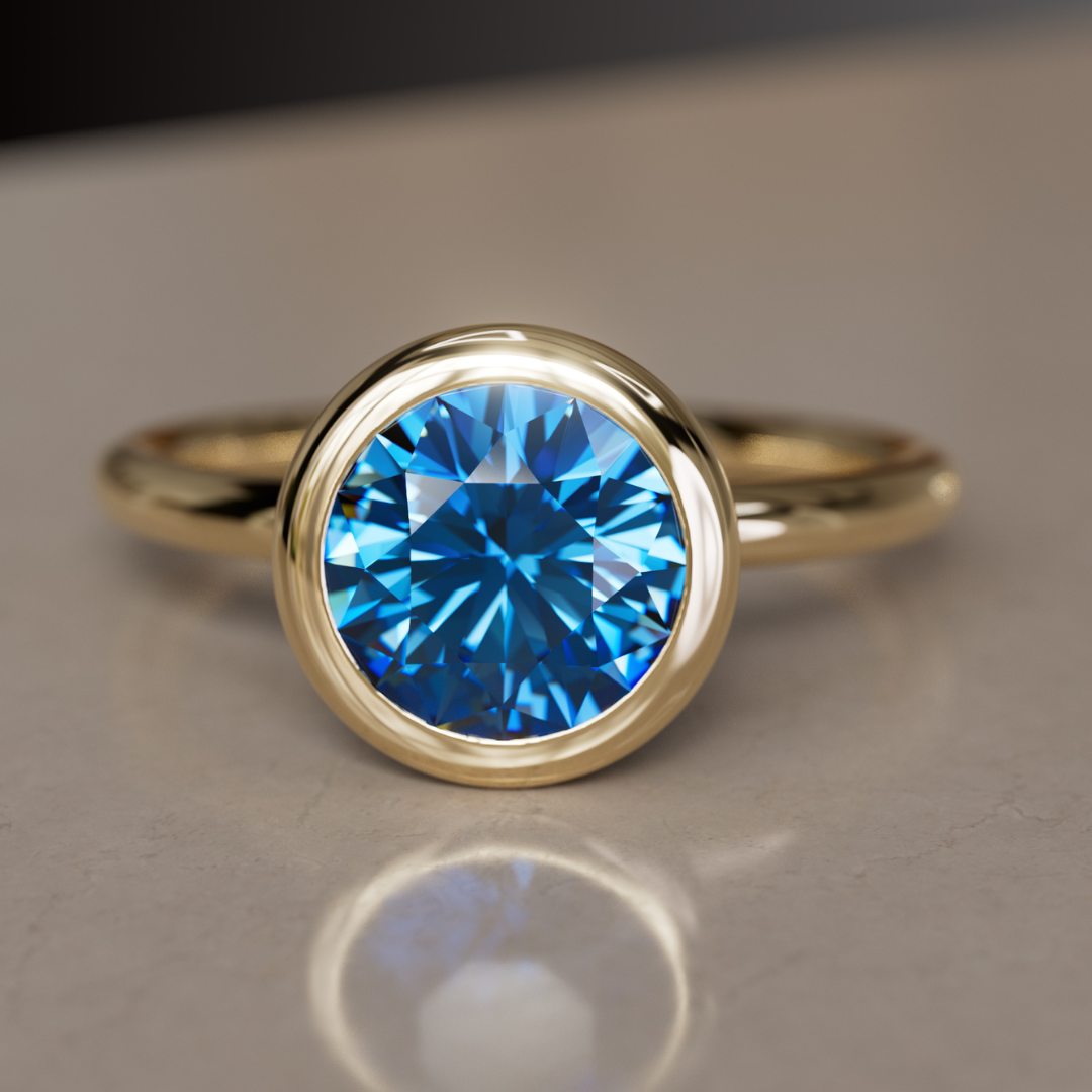 Blue Sapphire Engagement Ring, Bezel Round Cut Solitaire – Valley Rose