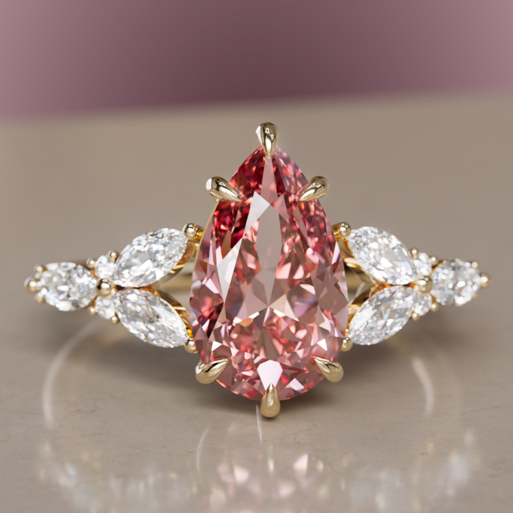 Anello di fidanzamento a fiore con diamante rosa Peonia Pera Lab, ispi ...