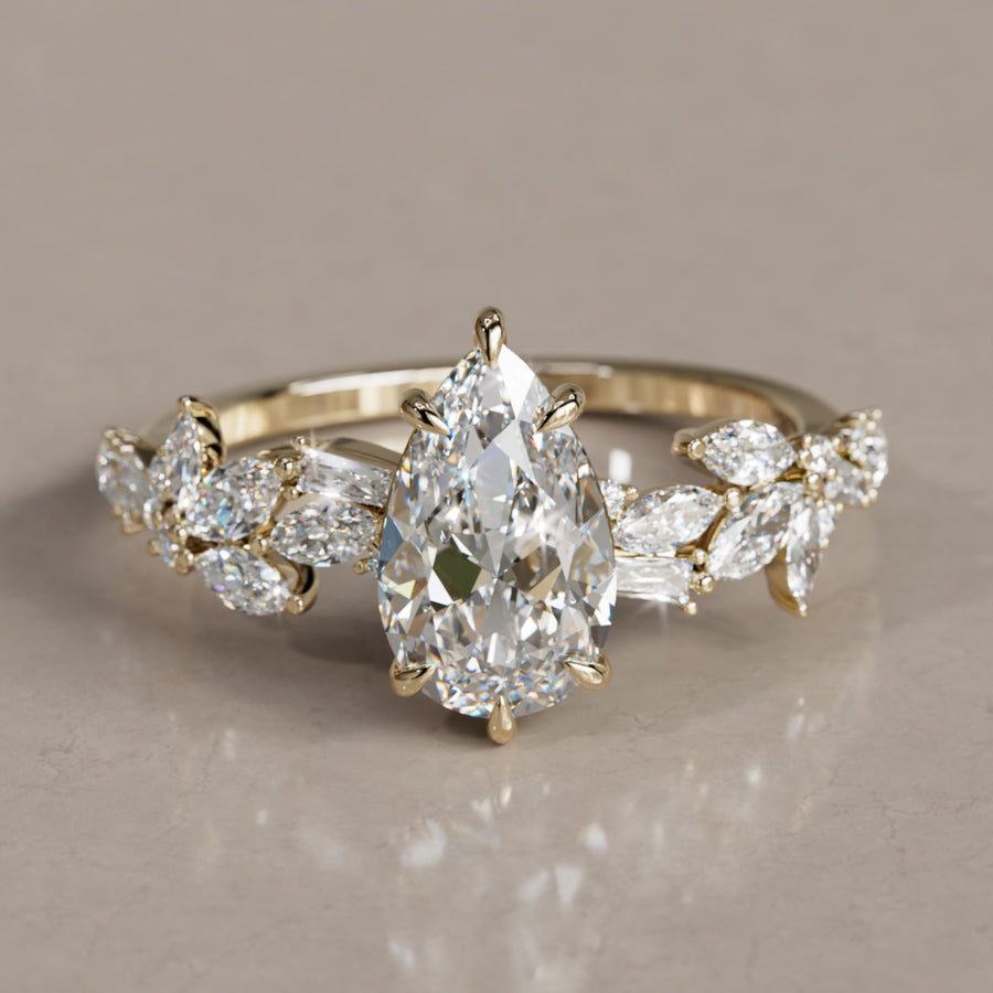 Primrose Pære Lab Diamant Forlovelsesblomst Ring Naturinspireret (Kun ...