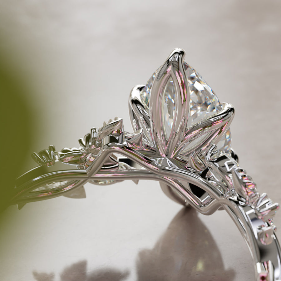 Rosewood Marquise Lab Diamond Engagement Flower Ring Nature Inspired ...