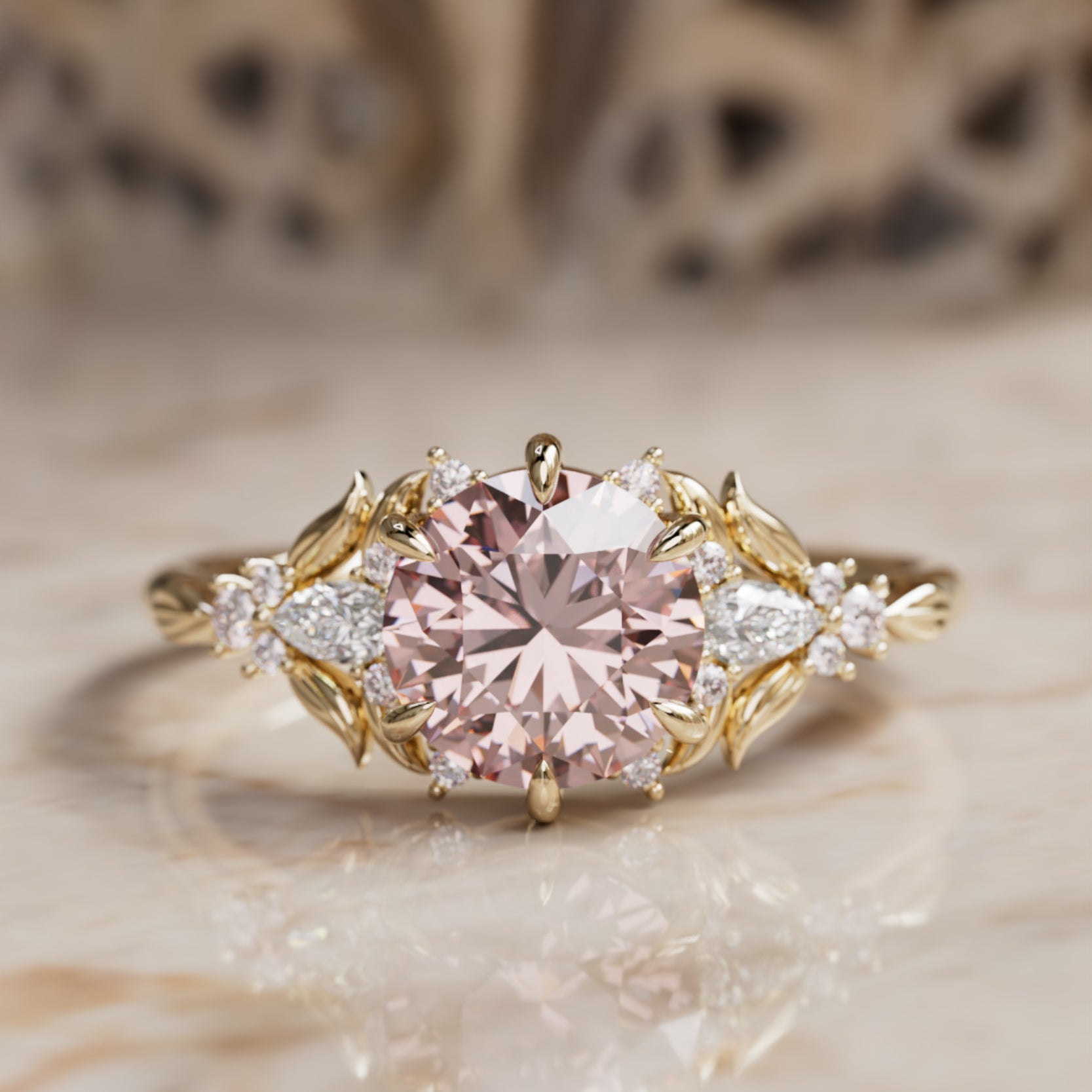 Pink Lab Diamant Verlobungsring: Siriwen Rundschliff Blumen Naturinspi ...
