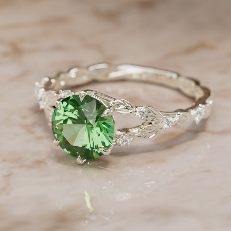 Sorrel Round Green Sapphire Nature Engagement Ring (Setting Only ...