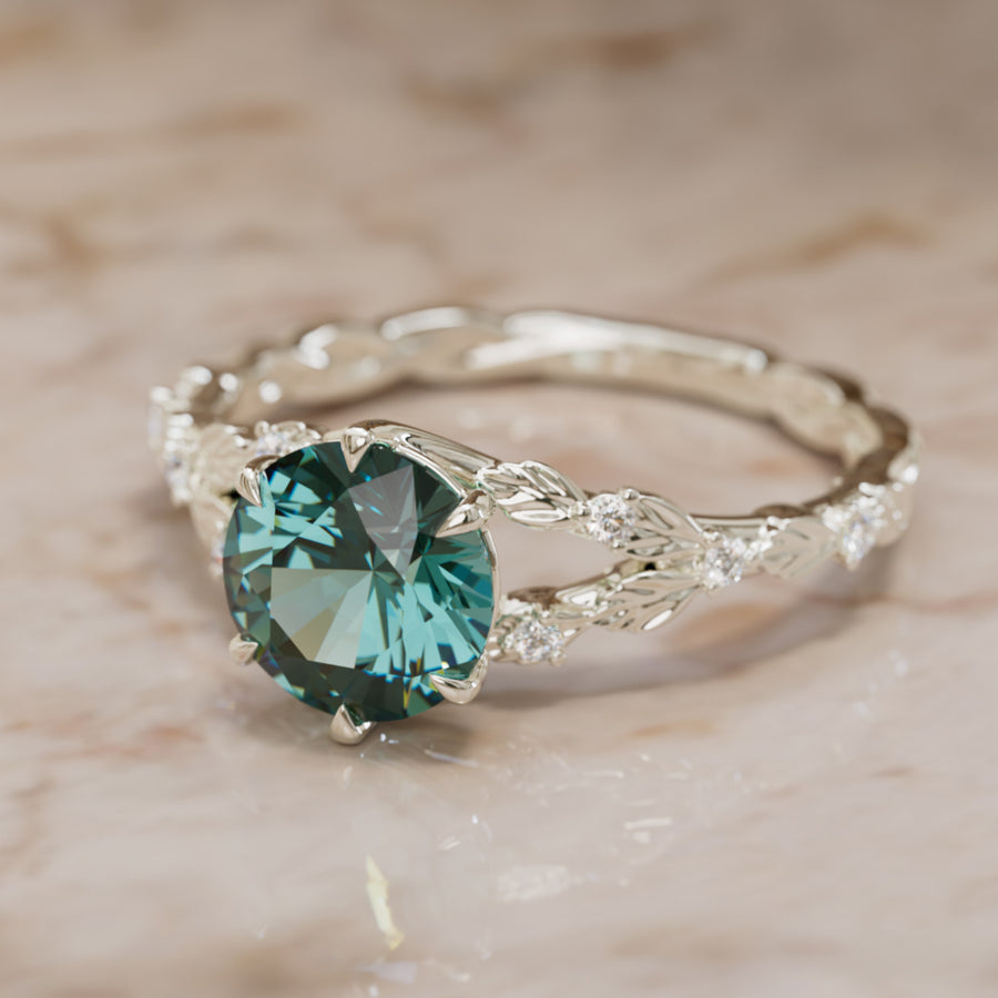 Bague de fiançailles nature Sorrel ronde saphir bleu-vert (monture seu ...